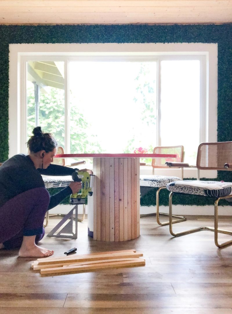 DIY Wood Slat Table Base and How I Treat All My Pine - Banyan Bridges